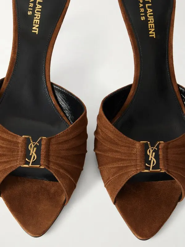 Saint Laurent Embellished Gathered Suede Mules
