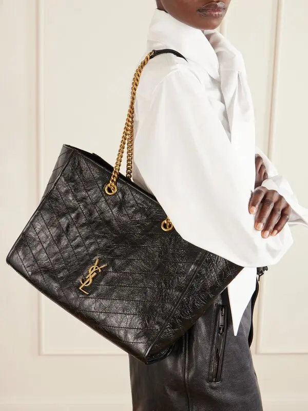 Saint Laurent Niki Small Crinkled-leather Tote - Black