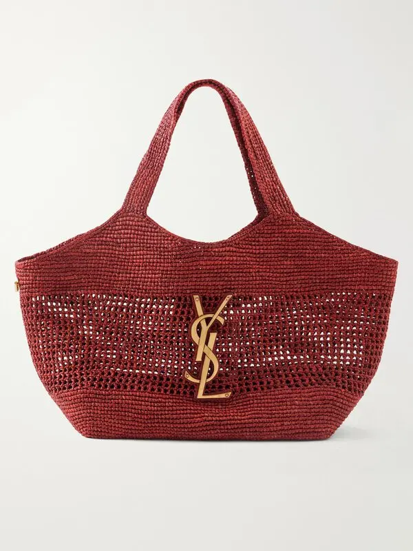 Saint Laurent Icare Maxi Leather-trimmed Raffia Tote