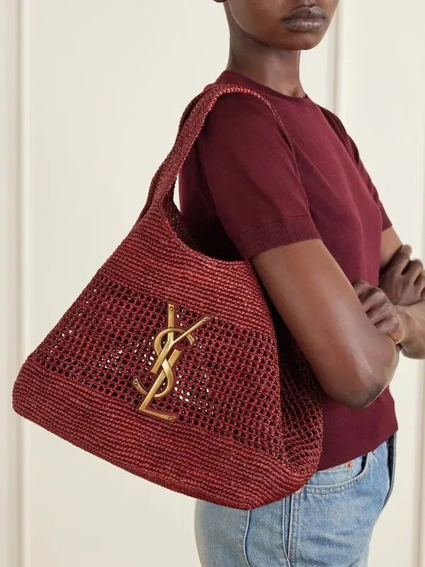 Saint Laurent Icare Maxi Leather-trimmed Raffia Tote