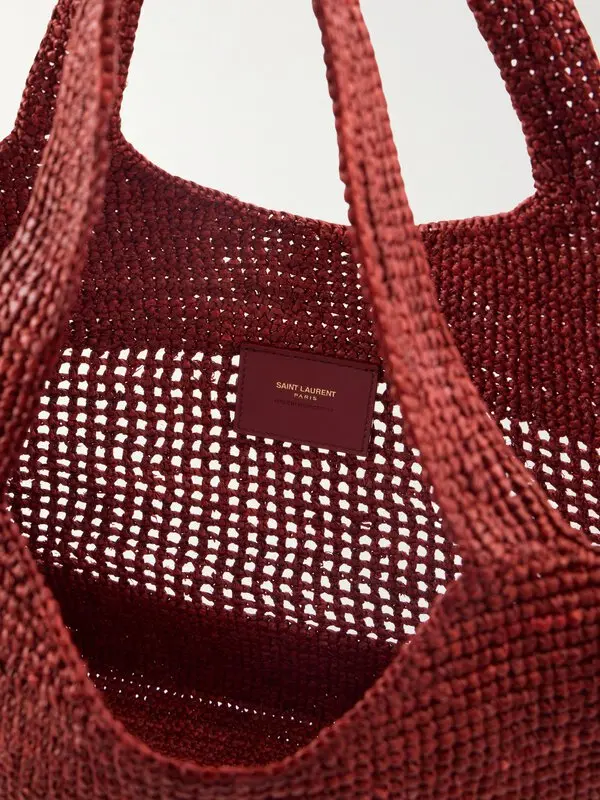 Saint Laurent Icare Maxi Leather-trimmed Raffia Tote