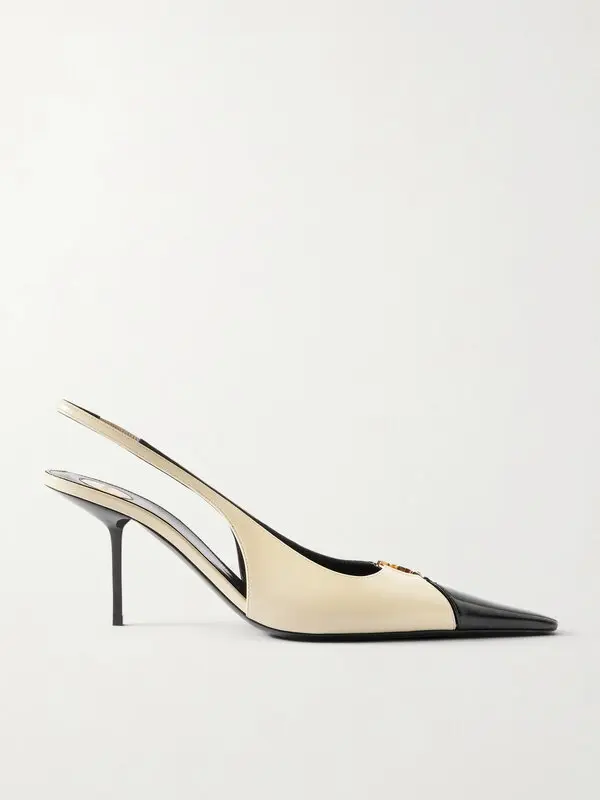 Saint Laurent Babylone Embellished Two-tone Leather Slingback Pumps - Neutrals