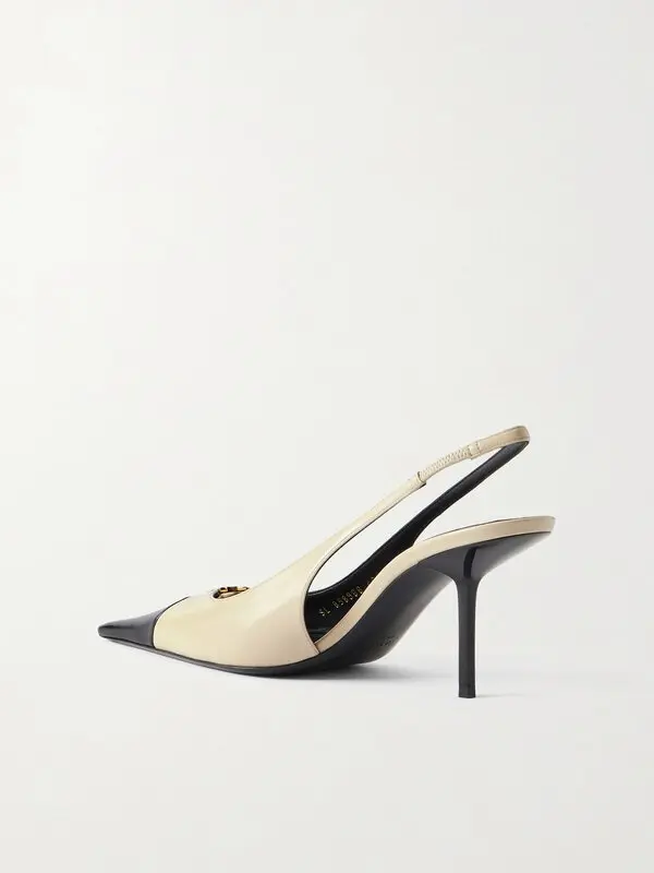 Saint Laurent Babylone Embellished Two-tone Leather Slingback Pumps