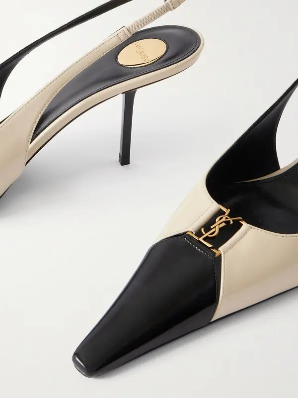 Saint Laurent Babylone Embellished Two-tone Leather Slingback Pumps