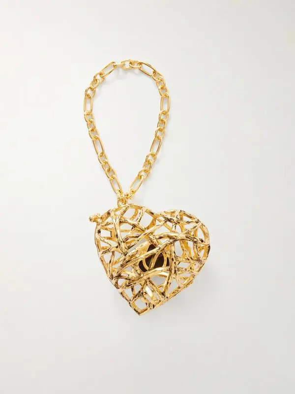 Saint Laurent Heart Shaped Minaudiere With Twisted Rope Motif And Stone