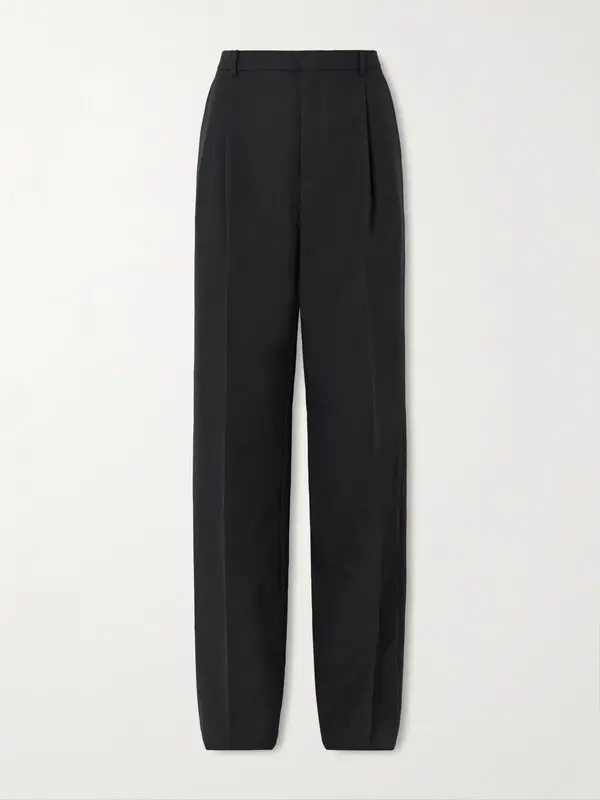 Saint Laurent Pleated Grain De Poudre Wool Straight-leg Trousers - Black