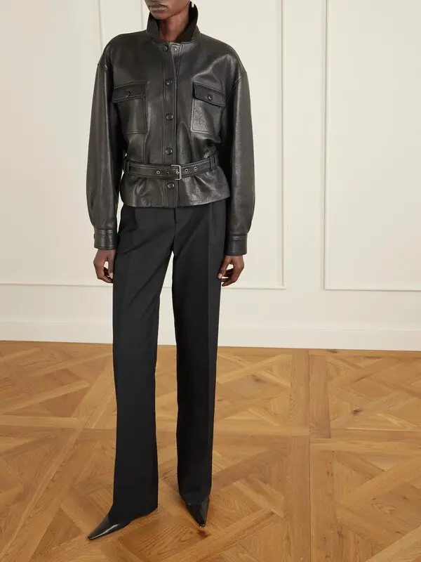 Saint Laurent Pleated Grain De Poudre Wool Straight-leg Trousers