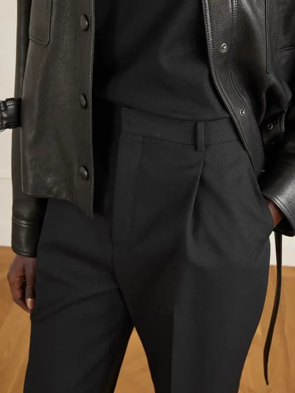 Saint Laurent Pleated Grain De Poudre Wool Straight-leg Trousers