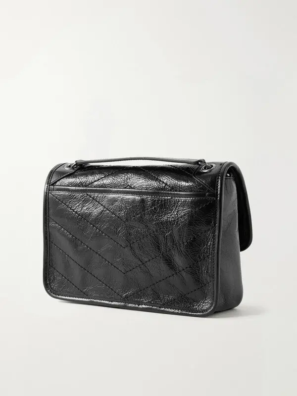 Saint Laurent Niki Baby Quilted Crinkled-leather Shoulder Bag - Black