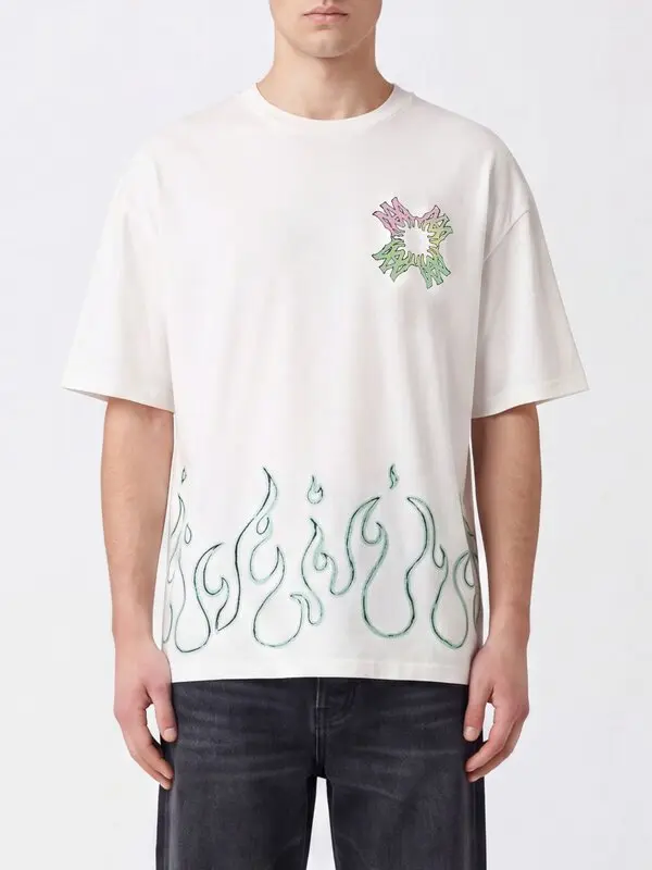 Amiri Cotton T-shirt With Flame Monogram Print And Dropped Shoulders