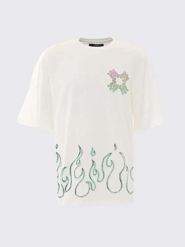 Amiri Cotton T-shirt With Flame Monogram Print And Dropped Shoulders