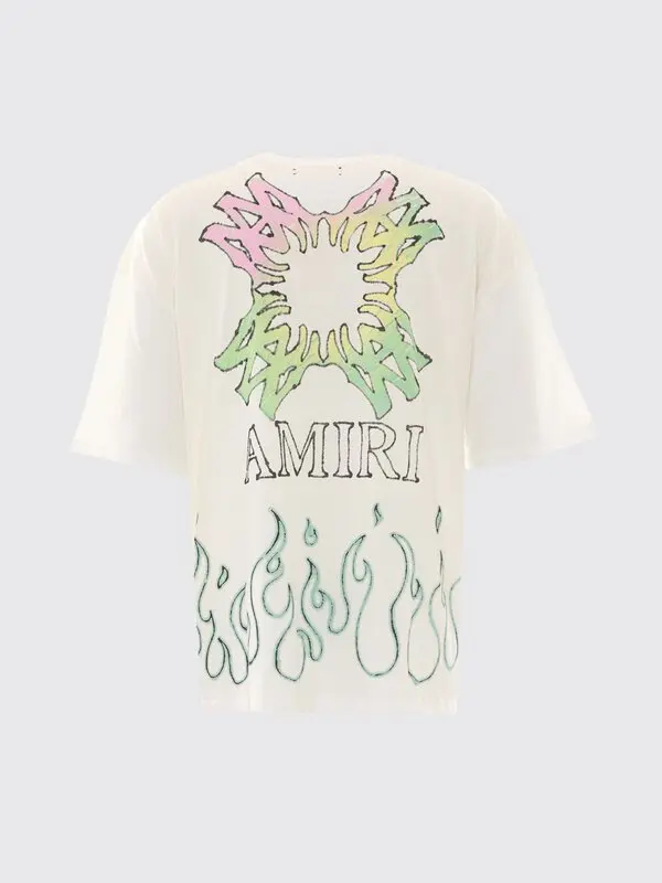 Amiri Cotton T-shirt With Flame Monogram Print And Dropped Shoulders