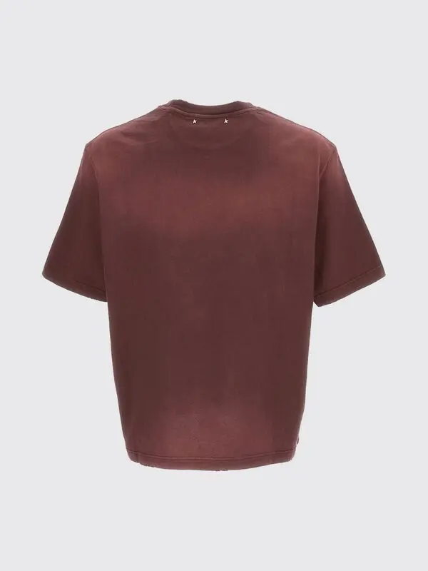 GOLDEN GOOSE Cotton T-shirt With Printed Logo And Dropped Shoulders - Wine