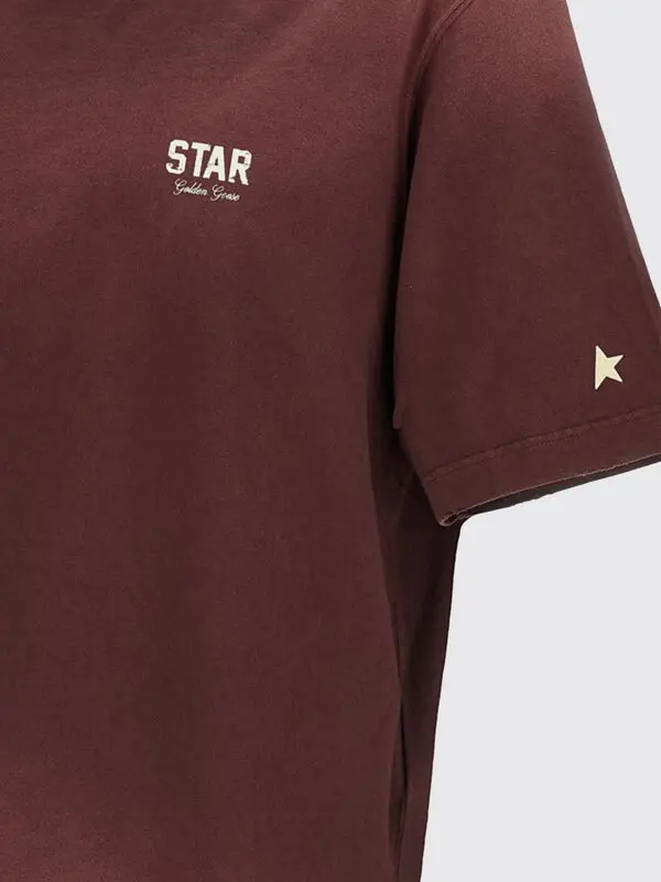 GOLDEN GOOSE Cotton T-shirt With Printed Logo And Dropped Shoulders - Wine
