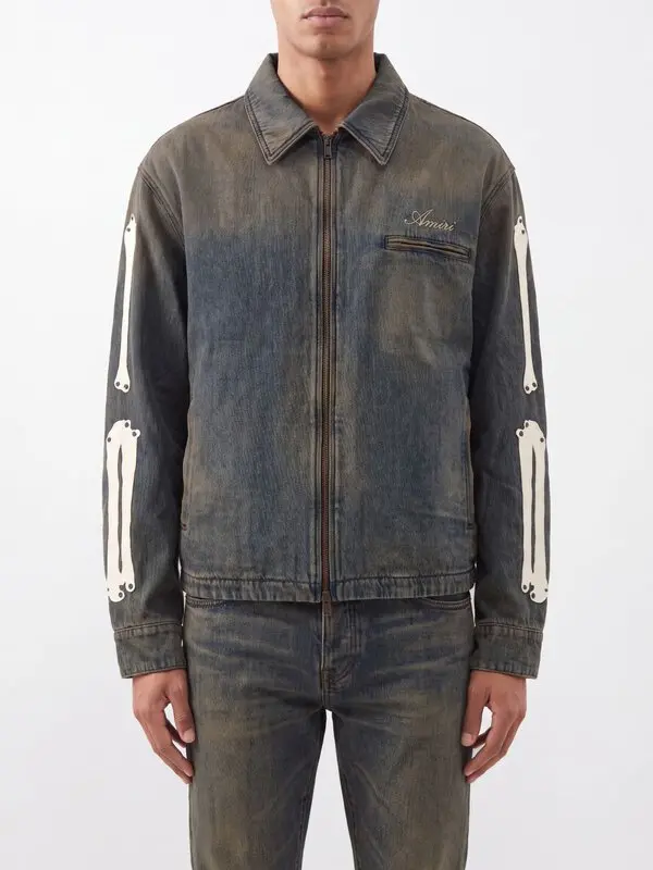 Amiri Zip-up Jacket With Embroidered Logo And Bone Detailing