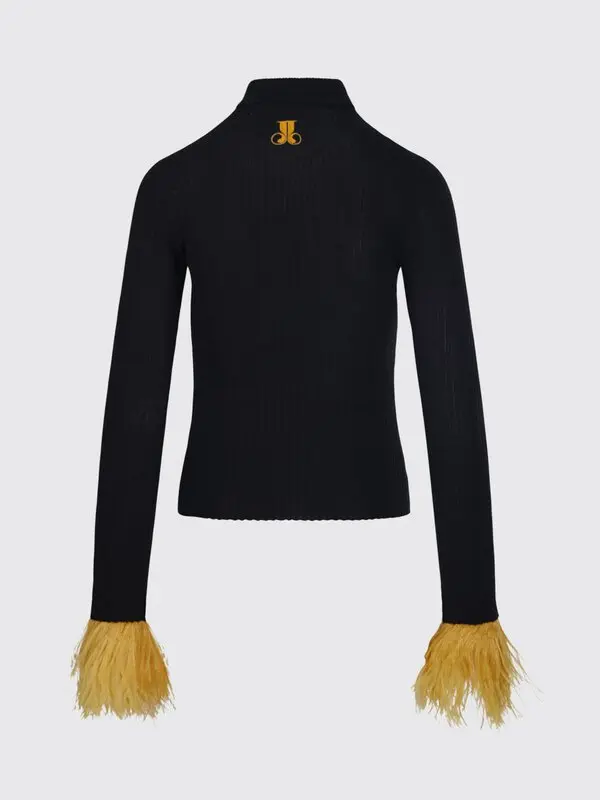 La DoubleJ Turtleneck Top With Feather Trim - Black
