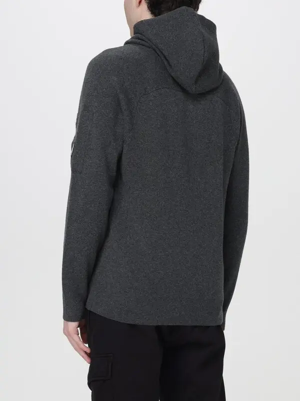 C.P. COMPANY Wool Blend Knit Hoodie With Kangaroo Pocket - Grey