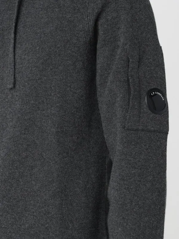 C.P. COMPANY Wool Blend Knit Hoodie With Kangaroo Pocket - Grey