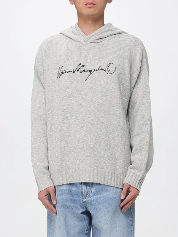 MAISON MARGIELA Knitted Wool Blend Hoodie With Logo - Grey