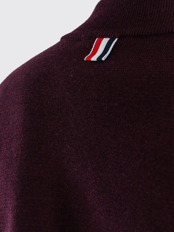 Thom Browne Wool Knit Zip-up Sweatshirt With Bomber Collar And 4-bar Motif - Burgundy