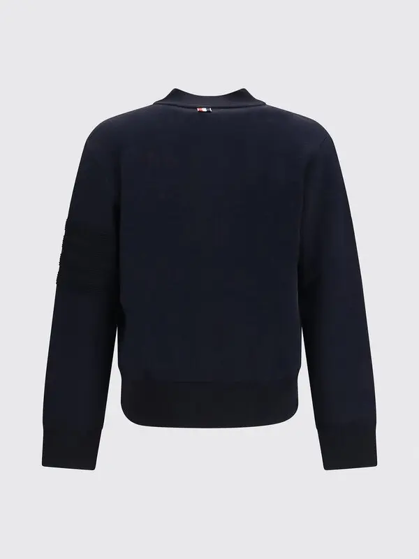 Thom Browne Wool Knit Zip-up Sweatshirt With Bomber Collar And 4-bar Motif - Navy