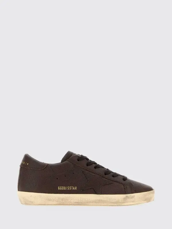 GOLDEN GOOSE Super-star Grained Leather Sneakers With Distressed Effect - Brown
