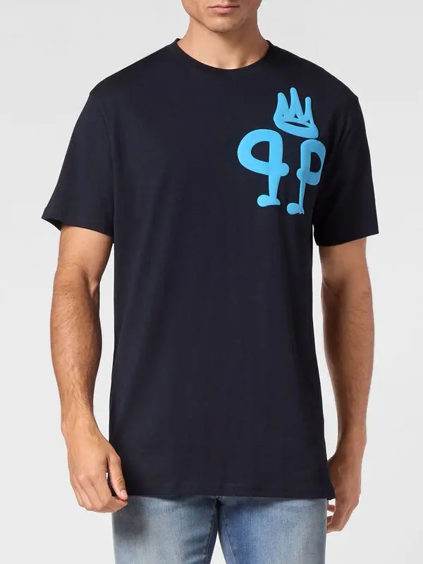 Philipp Plein Dropped Shoulder Cotton T-shirt With Monogram Logo - Blue