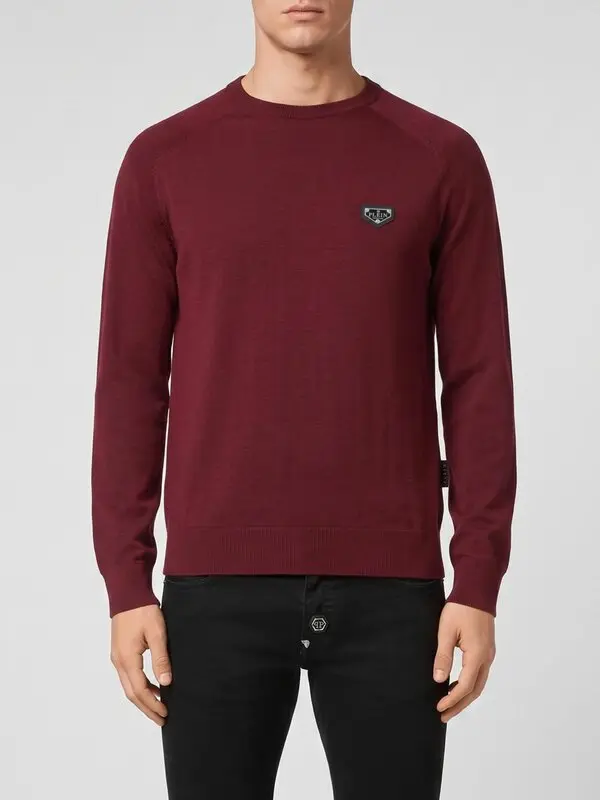 Philipp Plein Long-sleeved Cotton Crewneck Sweater - Amaranth