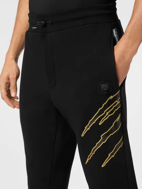 PLEIN SPORT Jersey Jogging Pants With Drawstring Waist And Printed Logo - Black 1