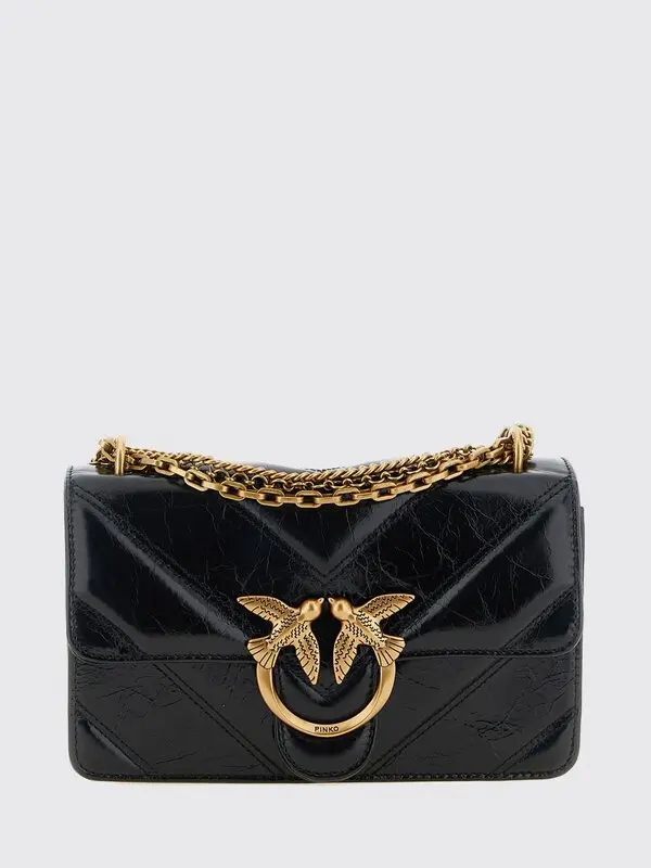 Pinko Love Mini Bag In Calfskin Leather With Chevron Motif And Love Birds Logo