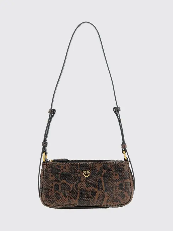 Pinko Python-print Calf Leather Crossbody Bag With Love Birds Logo - Brown