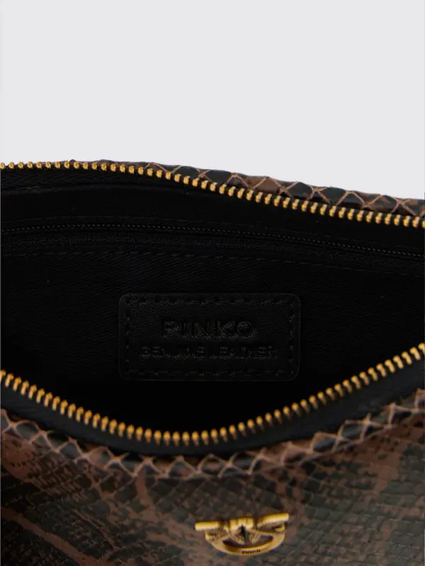 Pinko Python-print Calf Leather Crossbody Bag With Love Birds Logo - Brown