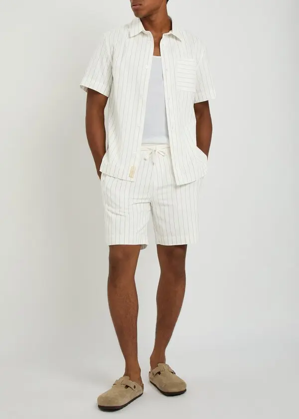 CHE Ché Franklin Striped Cotton And Linen-blend Shorts