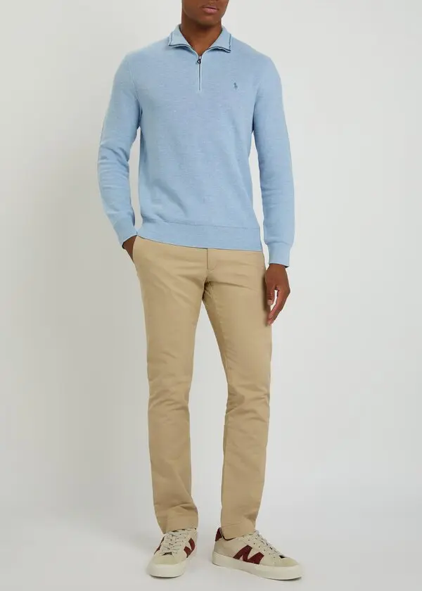 Polo Ralph Lauren Logo-embroidered Half-zip Piqué Cotton Jumper - Blue