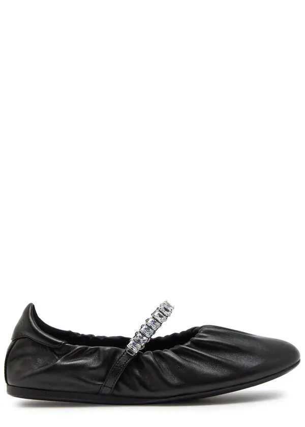 JIMMY CHOO Jade Crystal-embellished Leather Ballet Flats