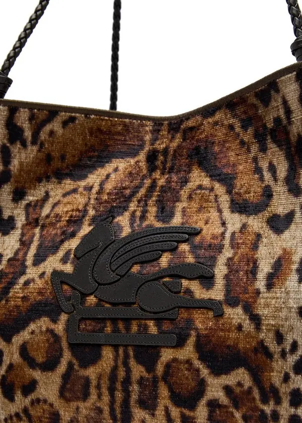 Etro Libra Large Leopard Print Velvet Tote