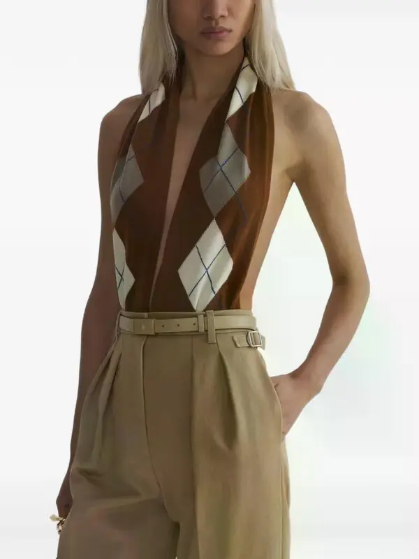 MUGLER Cashmere Argyle Halterneck Bodysuit