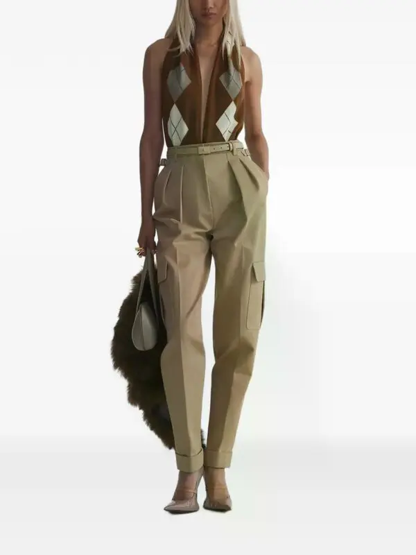 MUGLER Cashmere Argyle Halterneck Bodysuit