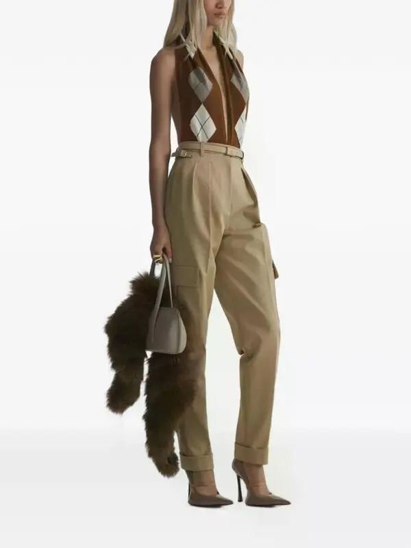 MUGLER Cashmere Argyle Halterneck Bodysuit