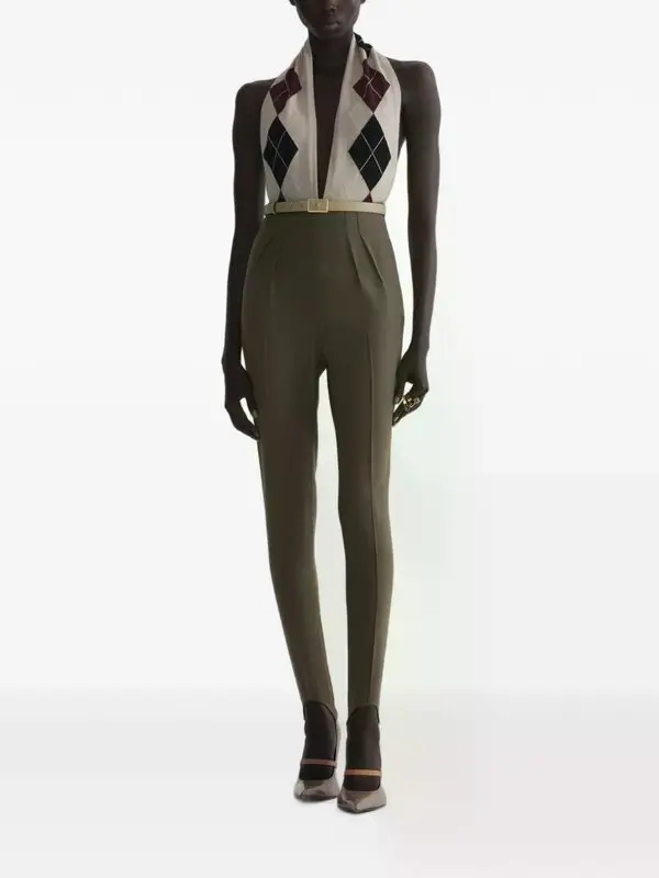 MUGLER Argyle Knit Halterneck Bodysuit - Neutrals