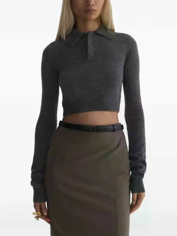 MUGLER Cashmere Cropped Polo Top