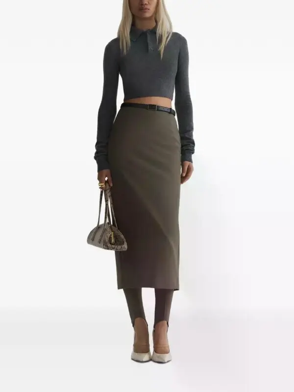 MUGLER Cashmere Cropped Polo Top