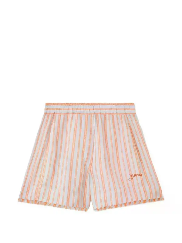 GANNI Striped Frayed-edge Shorts