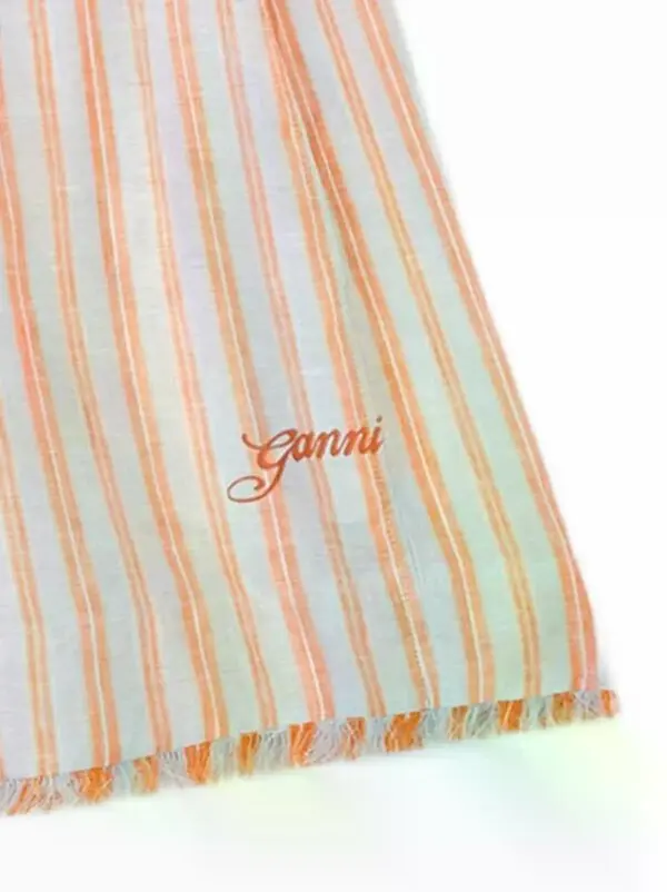 GANNI Striped Frayed-edge Shorts