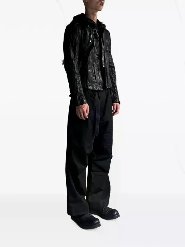 SAN263-1 Embroidered Hooded Leather Jacket