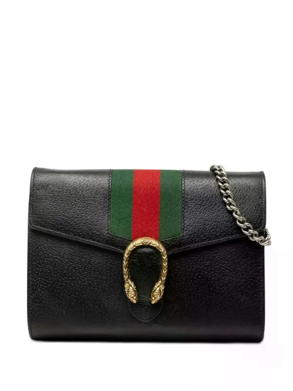 Gucci 2016-2026 Mini Calfskin Dionysus Web Wallet On Chain Crossbody Bag - Black