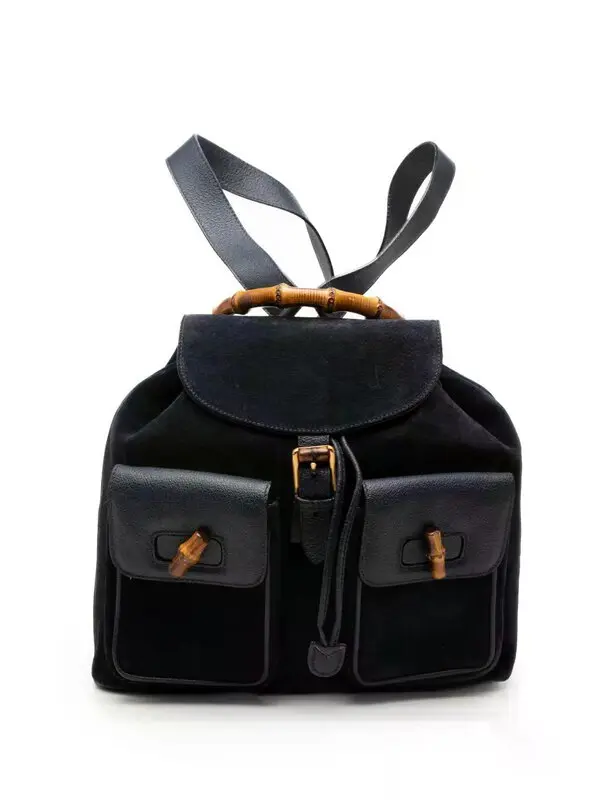 Gucci 20th Century Suede Bamboo Drawstring Backpack