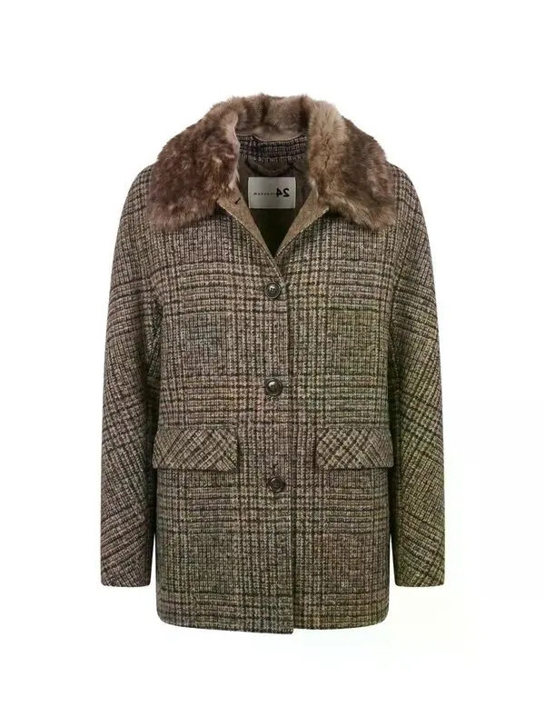 MANZONI 24 Checked Fur Collar Coat