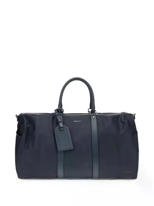 Kiton Logo Plaque Leather Trim Holdall Bag - Blue