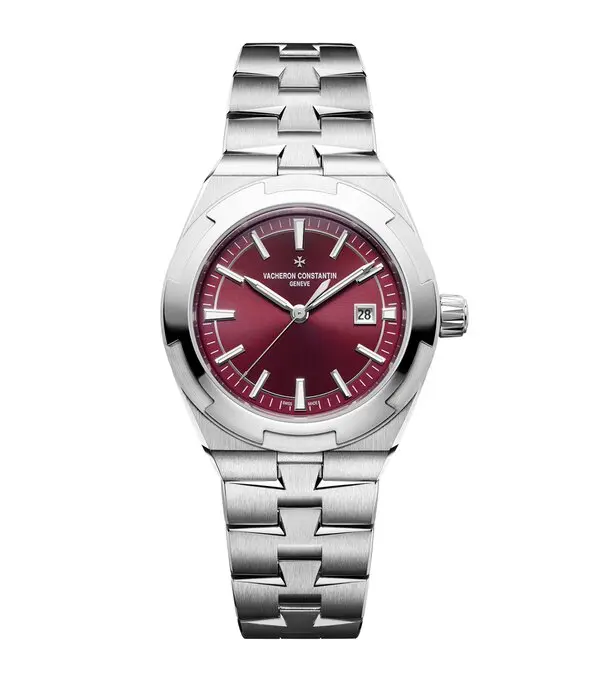 VACHERON CONSTANTIN Overseas Self-winding Stainless Steel Watch With Red Lacquered Dial - Silver